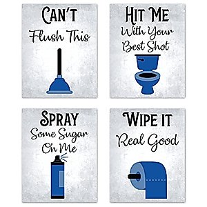Sweet Jojo Designs 80's Music Songs Blue Black Grey Vintage Farmhouse Funny 80s Pun Quotes Sayings Wall Art Posters Home Room Decor Boho Country Cant Touch This Pictures Prints Decorations Bathroom