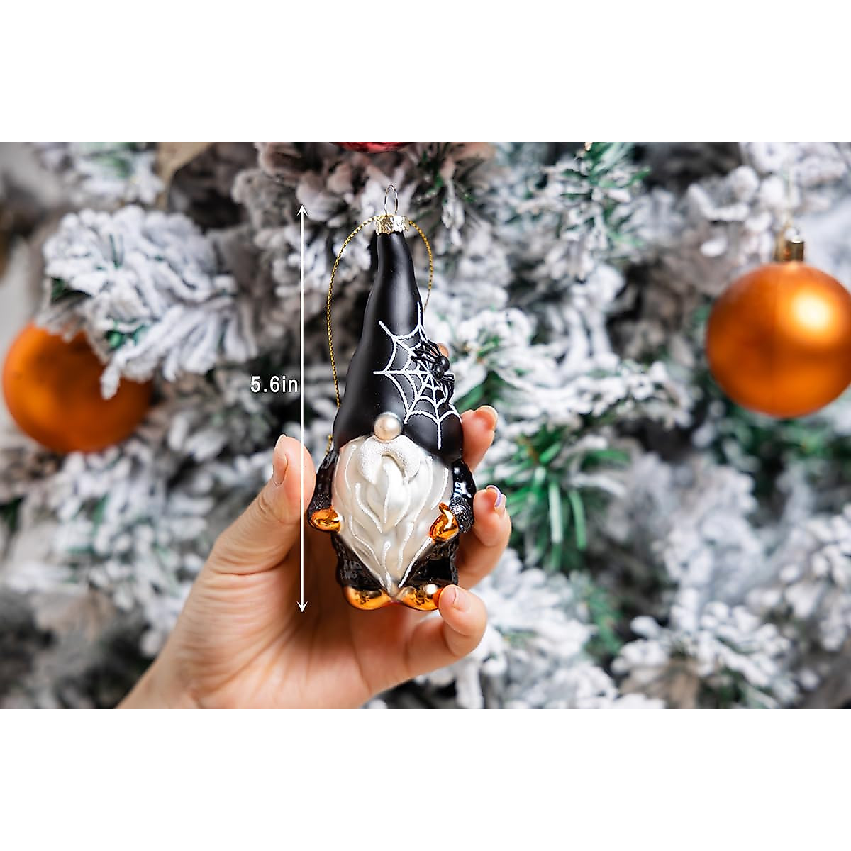 Set of 2 Hand Blown Glass Halloween Gnomes Ornaments for Christmas Tree Decorations, Hanging Glass Halloween Gnome Christmas Ornaments