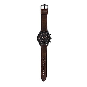 Fossil Men's Townsman Quartz Stainless Steel and Leather Chronograph Watch, Color: Black, Dark Brown (Model: FS5437)