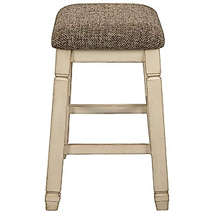 Signature Design by Ashley Bolanburg Farmhouse 24" Counter Height Upholstered Barstool, 2 Count, Whitewash