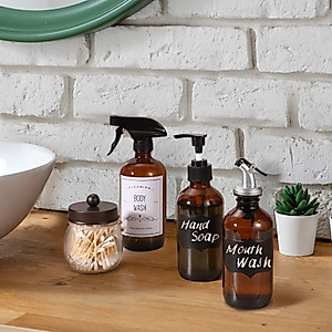 AOZITA [ 12 Pack, 8 OZ ] Glass Amber Bottles with Black Poly Cone Cap & 3 Stainless Steel Funnels & 12 Labels - 240ml Boston Round Sample Bottles, Brown Glass Apothecary Bottles