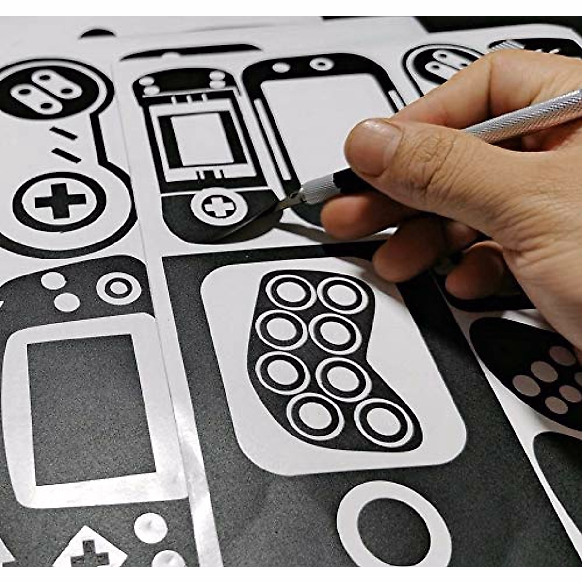 Children Room Art Games Wall Sticker 50pcs/Set Gamepad Game Console Vinyl Decor Stickers for Boys Bedroom Gaming Wall Decal Bedroom Removablr Murals AM108 (Black)