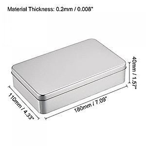 uxcell Metal Tin Box, 3pcs 7.09" x 4.33" x 1.57" Rectangular Empty Tinplate Storage Containers with Lids, Silver Tone