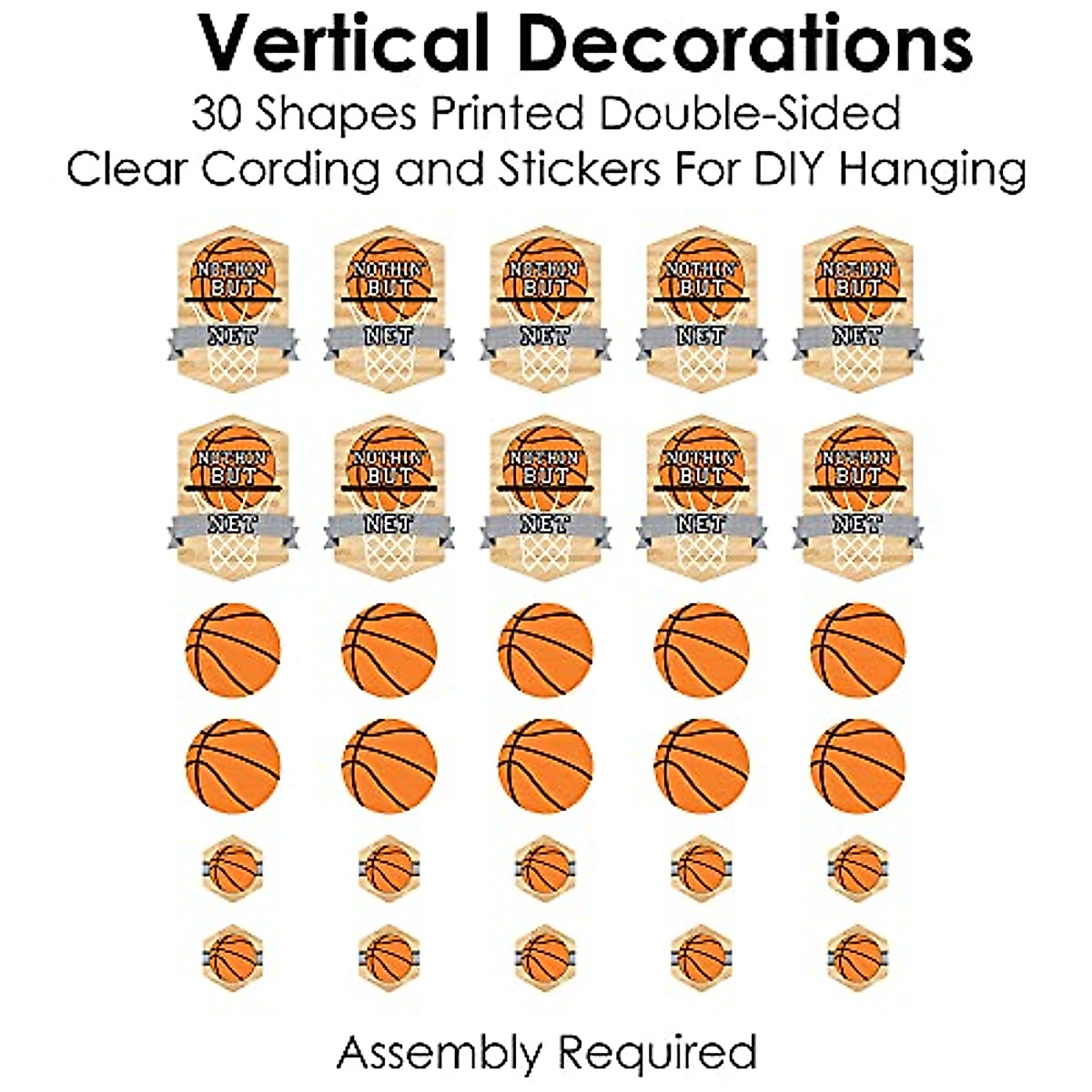 Big Dot of Happiness Nothin’ but Net - Basketball - Baby Shower or Birthday Party DIY Dangler Backdrop - Hanging Vertical Decorations - 30 Pieces