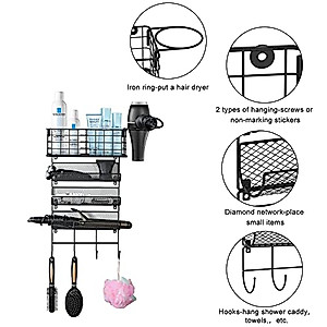 Wall-Mounted Hair Dryer Holder Styling Tool Organizer 4-Shelf Storage Wire Basket with Hook Heat Safe Rack for Hair Straighteners,Curling Wands,Flat Iron,Perfume,Cabinet Door Bathroom Kitchen