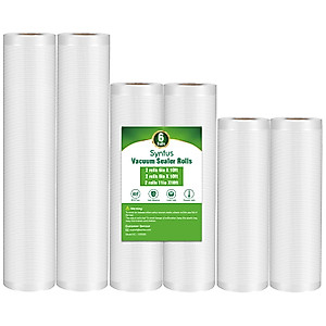 Syntus Vacuum Sealer Bags, 6 Pack 2 Rolls 11" x 10' and 2 Rolls 8" x 10' and 2 Rolls 6" x 10' Commercial Grade BPA Free Bag Rolls, Food Vac Bags for Storage, Meal Prep or Sous Vide