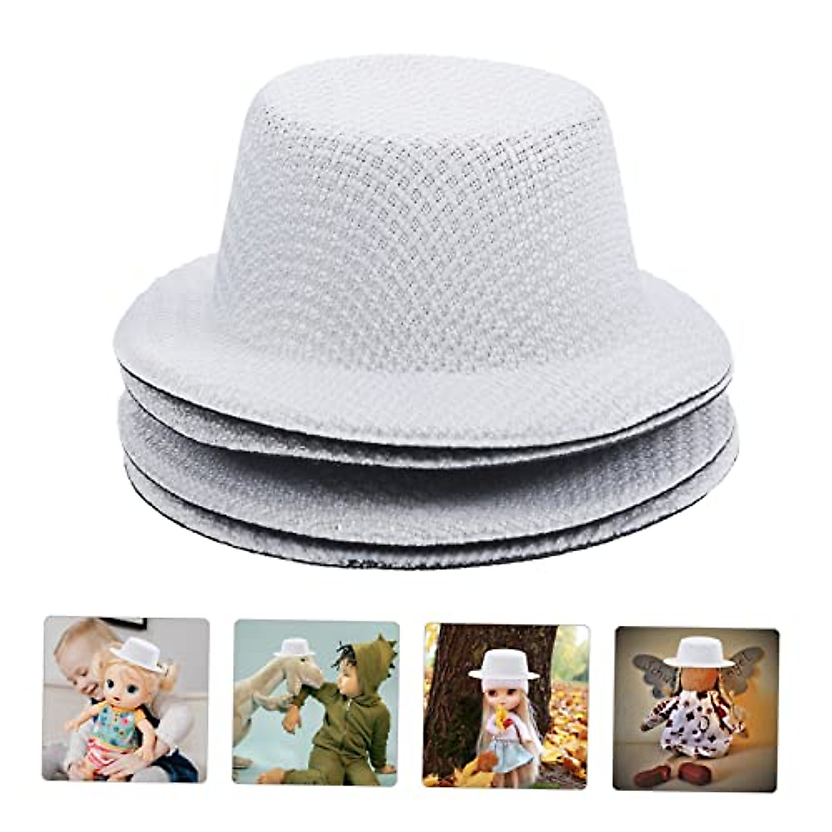 Abaodam Doll Hat 16 pcs Craft Crafts Topper Wide White Fedoras Snowmen Felt Snowman Tops Ornament - Decorative Cap Small Panama Magician Christmas Accessories Flat Decor for Miniature