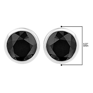 .925 Sterling Silver 1.00 Cttw Round Brilliant-Cut Black Diamond Bezel-Set Stud Earrings with Screw Backs (Fancy Color-Enhanced, I2-I3 Clarity)