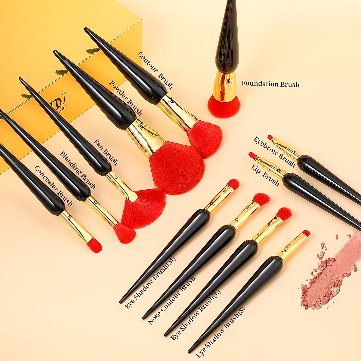 DUcare Makeup Brushes 12Pcs The Queen Series Makeup Brush set Premium Gifts Kabuki Foundation Blending Face Powder Blush Concealers Eye Shadows Brushes