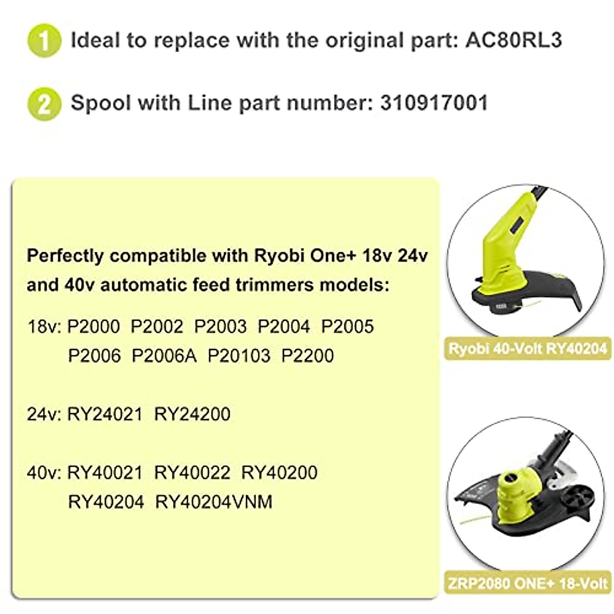 Future Way 6-Pack Weed Eater String Replacement for Ryobi 18v, 24v, and 40v Cordless Trimmers