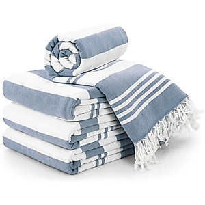 Utopia Towels - 4 Pack Turkish Beach Towel (40 x 72 Inches) - 100% Cotton Oversized Sand Free Lightweight Quick-Dry Turkish Towel, Prewashed for Soft Feel, Large Peshtemal Towel (Denim Blue)