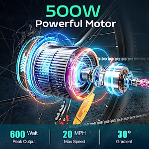 Vivi Electric Bike 500W, 26" Ebike for Adults Electric Bicycle Step Through with Removable 36V 288Wh Lithium Battery, 20MPH Commuter Ebike, Up to 50 Miles, Cruise Control, Professional 7 Speed