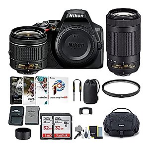 Nikon D3500 DSLR Camera with 18-55mm Lens and 70-300mm VR Lens with 32GB Memory Card and Accessory Bundle (7 Items)