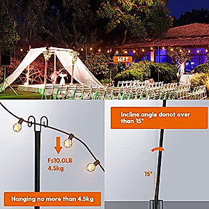 addlon 4Pack 10FT String Light Poles for Outdoor String Lights, Waterproof Harder Metal Outdoor Poles for Hanging String Lights for Patio, Garden, Bistro, Wedding, Parties - Black