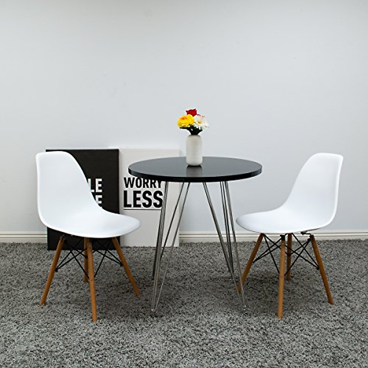 Ergo Furnishings Mid-Century Modern Eiffel Tower Café Table Wood Top, Black