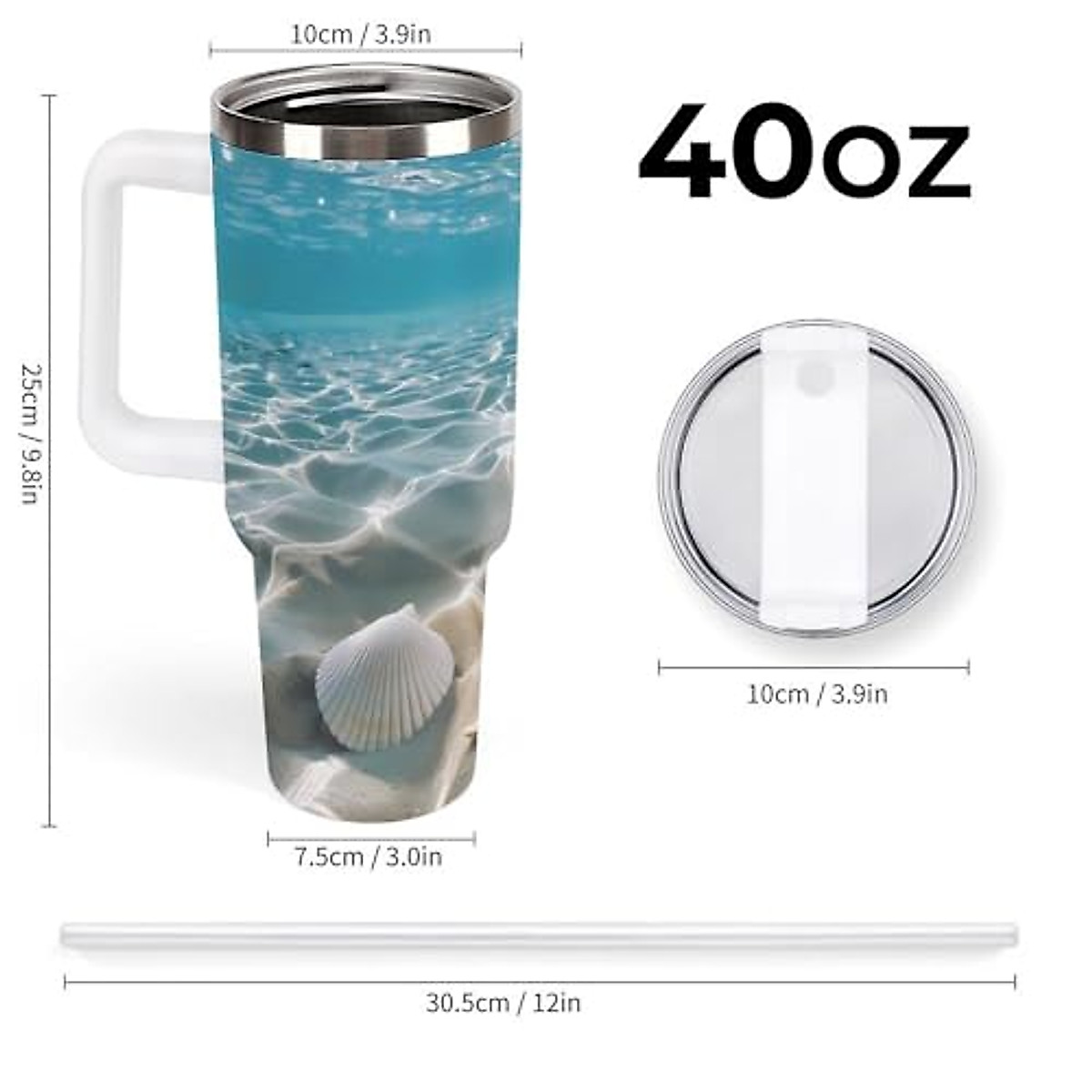 Starfish And Seashell on The Beach 40OZ Tumbler Stainless Steel Travel Mug Water Bottle Car Cup Tea Cups with Lid White-style