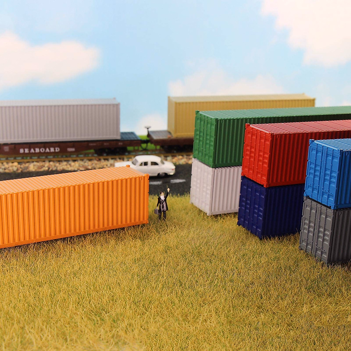 3pcs HO Scale Undecorated 40' (ft) Shipping Containers 1:87 Deep Bule Ribbed Side Container C8740DB