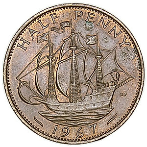 1967 UK Elizabeth II British Bronze Half Penny Very Good
