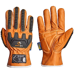 Superior Goatskin Leather Work Gloves - Anti-Impact Backing Hand Protection – Endura Safety Gloves Oil and Water Resistant 378GKVSB (1 Pair) Size Large
