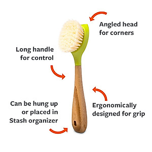 Full Circle, White Bubble Up Bamboo Dish Brush, White & Be Good Kitchen Dish Brush with Bamboo Handle – Long Handle Dish Scrubber with Tough Bristles, Green