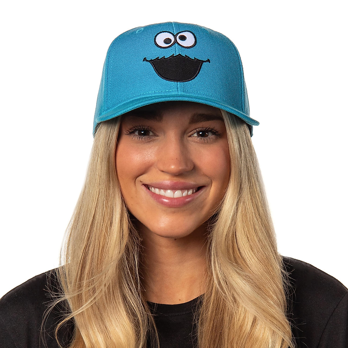 Sesame Street Cookie Monster Mens' Snapback Hat Adult Precurve Adjustable Cap | Perfect for Everyday Wear Blue