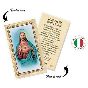 Sacred Heart Cards - with The Lord's Prayer Card - 5 Laminated Sacred Heart Prayer Card for Daily Praying - Catholic Gold Stamped Holy Cards Set, 6 Items