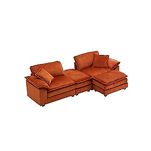 Free Combination Convertible Modular Sectional Sofa Cloud Couch, Comfy Corduroy Double-Upholstered Sleeper Sofa,84.6" Wide Loveseat Couches with Moveable Ottomans and Detachable Pillow-top Armrest