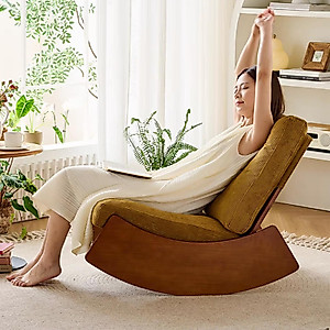 NRNQMTFZ Fabric Rocking Chair,Mid-Century Glider Rocker with Padded Seat,Seat Wood Base,Upholstered Rocking Chair,for Patio, Backyard, Balcony, Porc(Yellow)