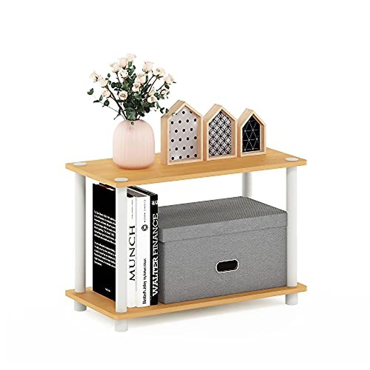 Furinno Turn-N 2-Tier No Tools Tube Shelf/End Table, Single, Beech/White