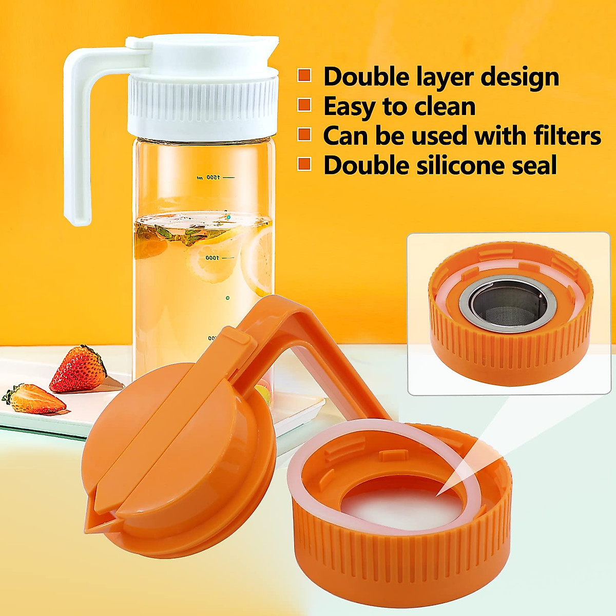 2 Pack Wide Mouth Mason Jar Flip Cap Lid with Handle, Innovative Sliding Lid & Easy Pour Spout Wide Mouth Mason Jar Pour Spout Lids with Handle, Airtight & Leak-Proof Seal Spout Mason Jar Pitcher