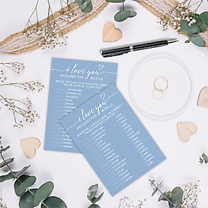Bridal Shower Game Cards - I Love You Around The World - 30 Blue Theme Wedding Party Games Game Cards with 1 Answer Card, Engagement Party Game, Bridal Shower Decorations - B02