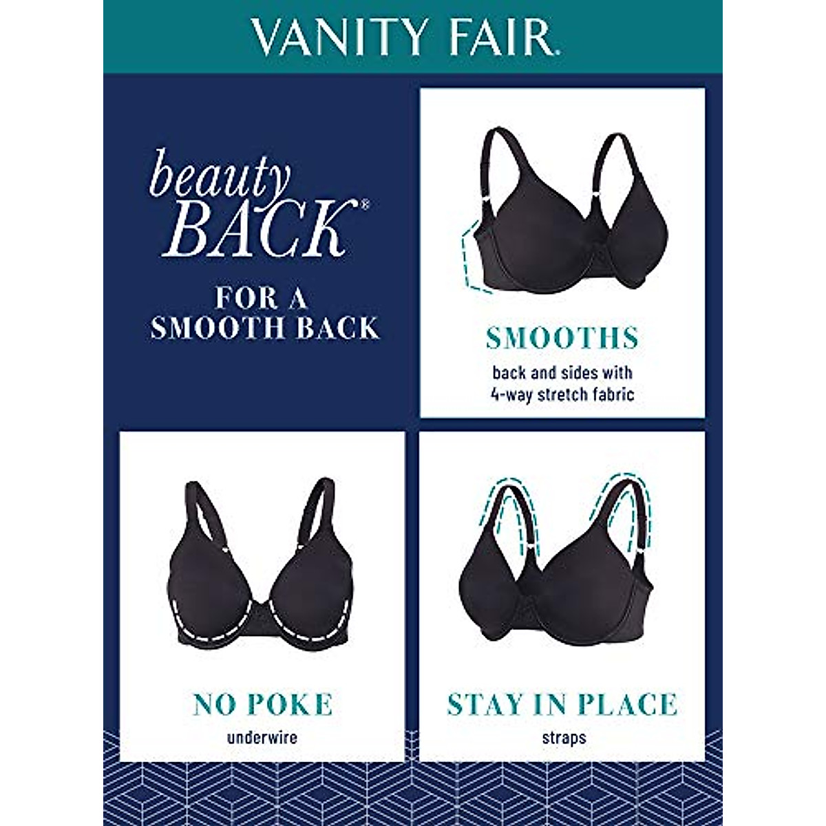 Vanity Fair Womens Full Figure Beauty Back Smoothing With Lace, 4-way Stretch Fabric, Lightly Lined Cups Up To Dd Bra, White, 40C US