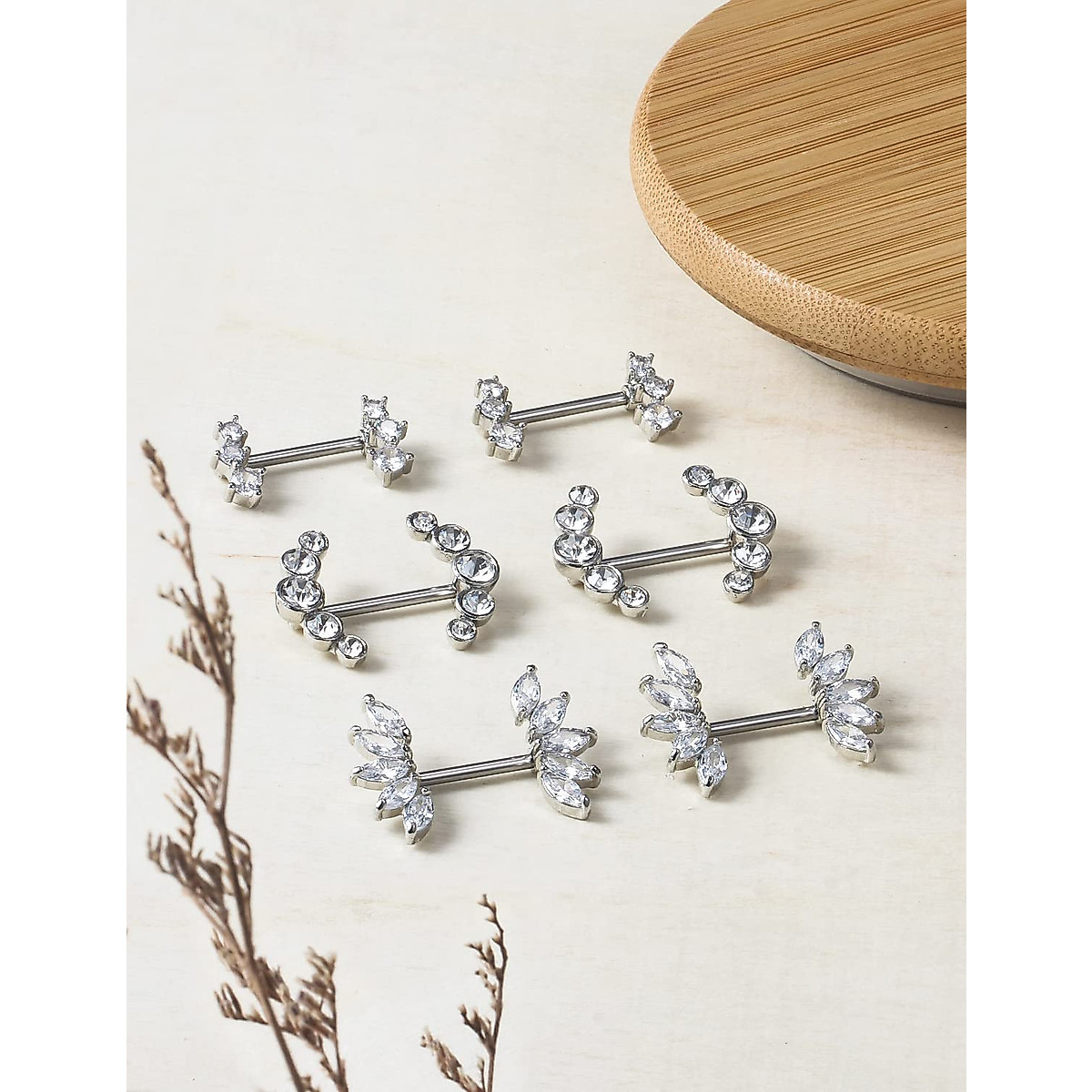 Lcolyoli 14G Surgical Steel Straight Barbell Rings Diamond Straight Shield Barbell Ring Staight Bar Body Piercing Jewelry for Women Men