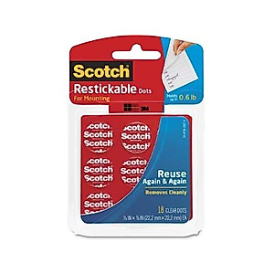 Scotch Restickable Dots, Clear, 7/8-in x 7/8-in, 18-Dots (R105)