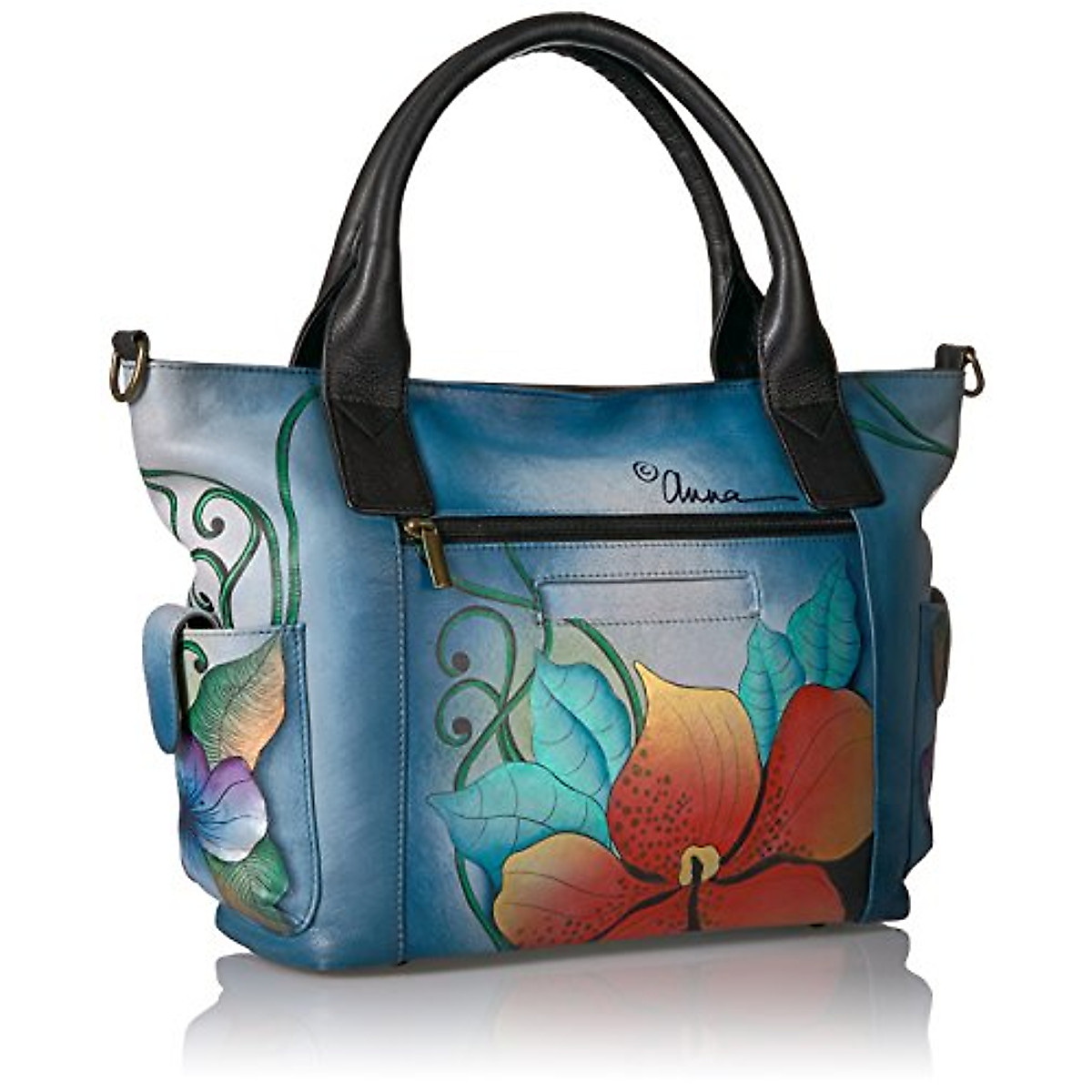Anna by Anuschka Women's Zip-top Organizer With Outside Side Pockets Shoulder Handbag, Midnight Floral, One Size US