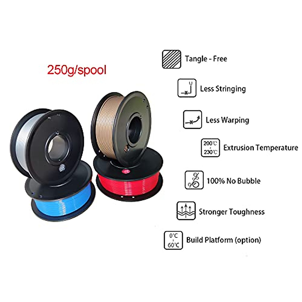 Maths PLA+ 3D Printer Filament 1.75mm (±0.02 mm), 250g/Spool×4, Independent Vacuum Package. 4 Colors Pack for 3D Printer & 3D Pen-Gold(Dark), Silver, Red, Blue.