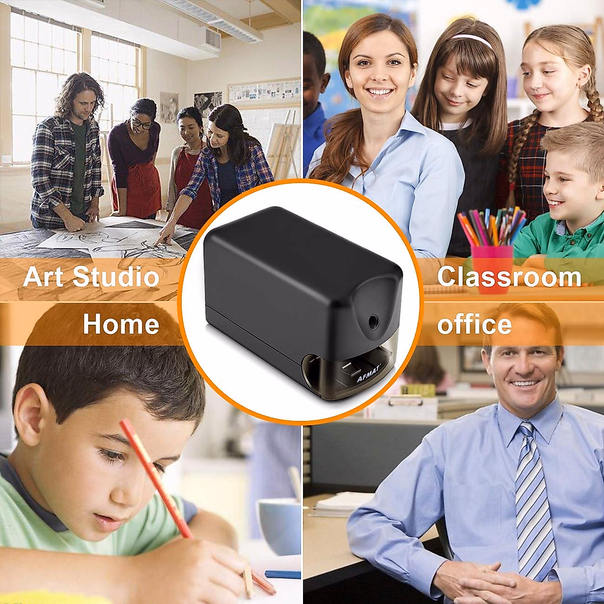 AFMAT Electric Pencil Sharpener Heavy Duty for Classroom + Fully Automatic Hands-Free Pencil Sharpener for Kids (PS13+PSA8)