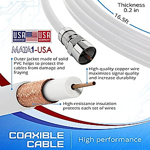 [Early Release 2023 Chip] HDTV Indoor Antenna (White) Long Range 330 Mile Signal Reception; Hi-Power Amplified Antenna + 16.5 ft Coax Cable; Supports All HD Digital TV Formats by Mata1-USA