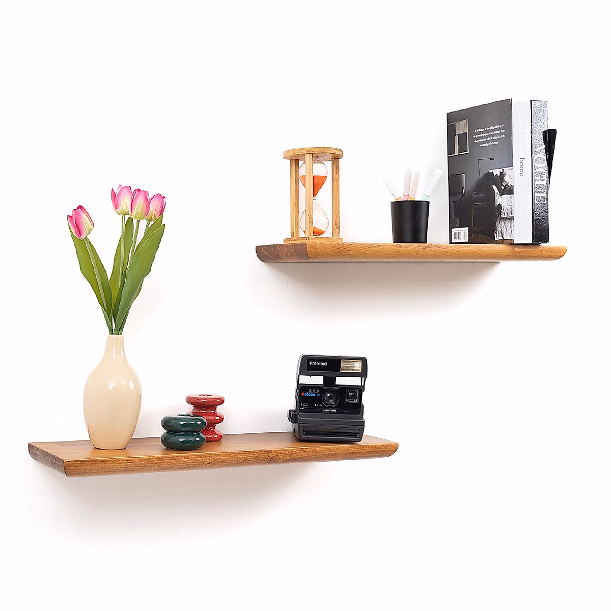 Floating Shelves for Wall - Solid Pine Wood Wall Shelf - Bathroom Shelves - Wall Shelves for Bedroom Living Room - Floating Shelf for Wall Mounted Shelves -24x6.7x1.2 inch- Set of 2 (Walnut Color)