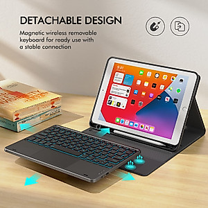 MicroPack iPad 9th Generation Case with Keyboard, Keyboard for iPad 8th Generation, iPad 7th Generation 10.2 Inch, Smart Touchpad 7 Color Backlit Detachable Keyboard for iPad 9th/8th/7th Gen,10.2inch