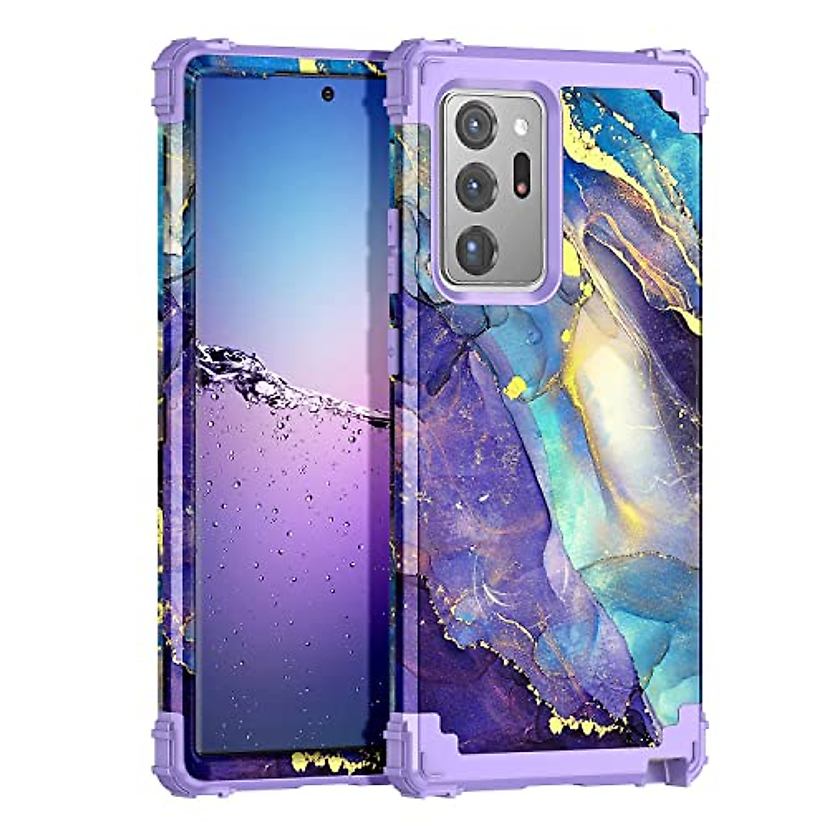 Rancase Compatible with Note 20 Ultra Case,Three Layer Heavy Duty Shockproof Protection Hard Plastic Bumper +Soft Silicone Rubber Protective Case for Samsung Galaxy Note 20 Ultra,Purple