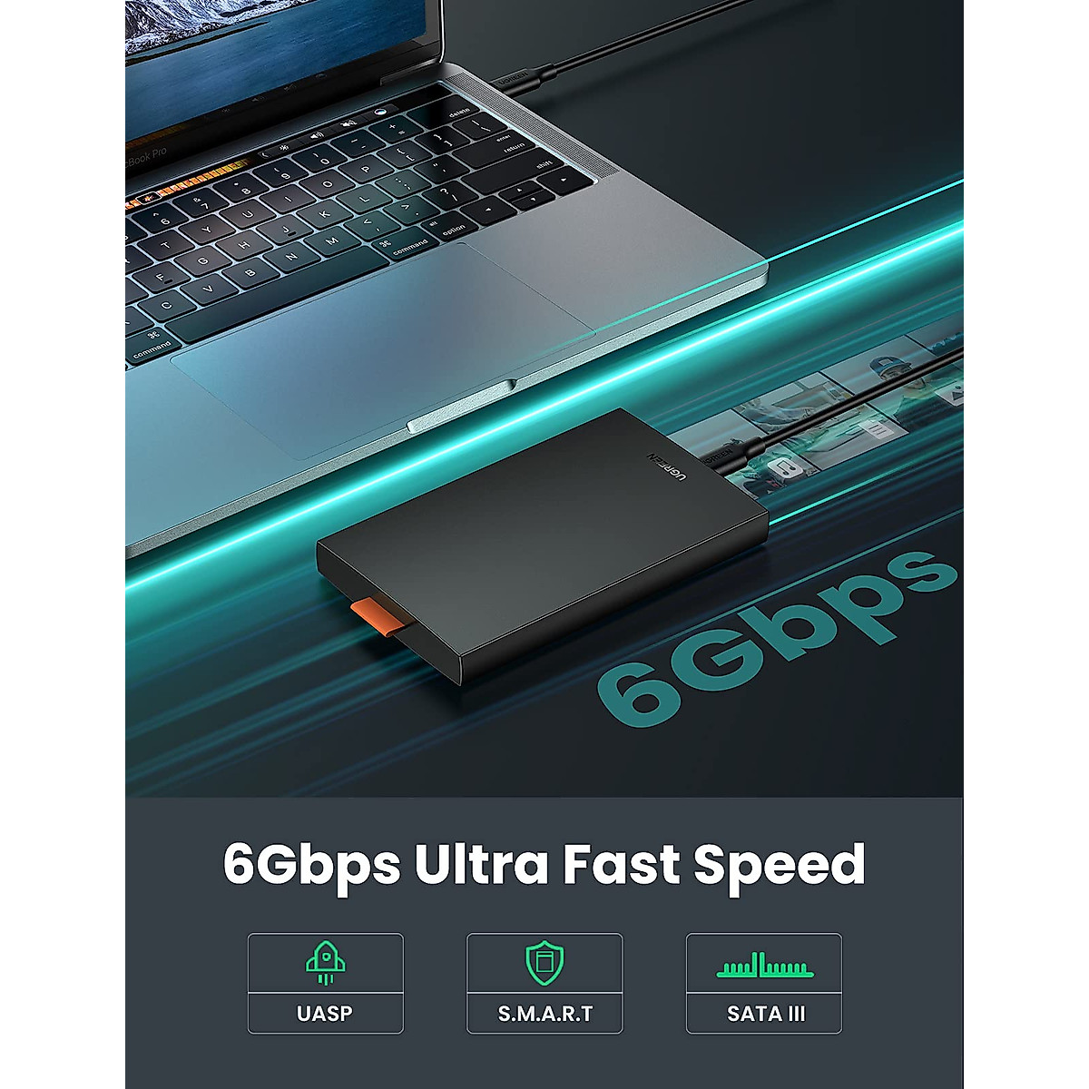 UGREEN USB C Hard Drive Enclosure USB C 3.1 Gen 2 to SATA Adapter for 2.5" SATA SSD HDD 6Gbps High-Speed Support UASP SATA III Compatible with MacBook Pro Air WD Seagate Toshiba Samsung Hitachi