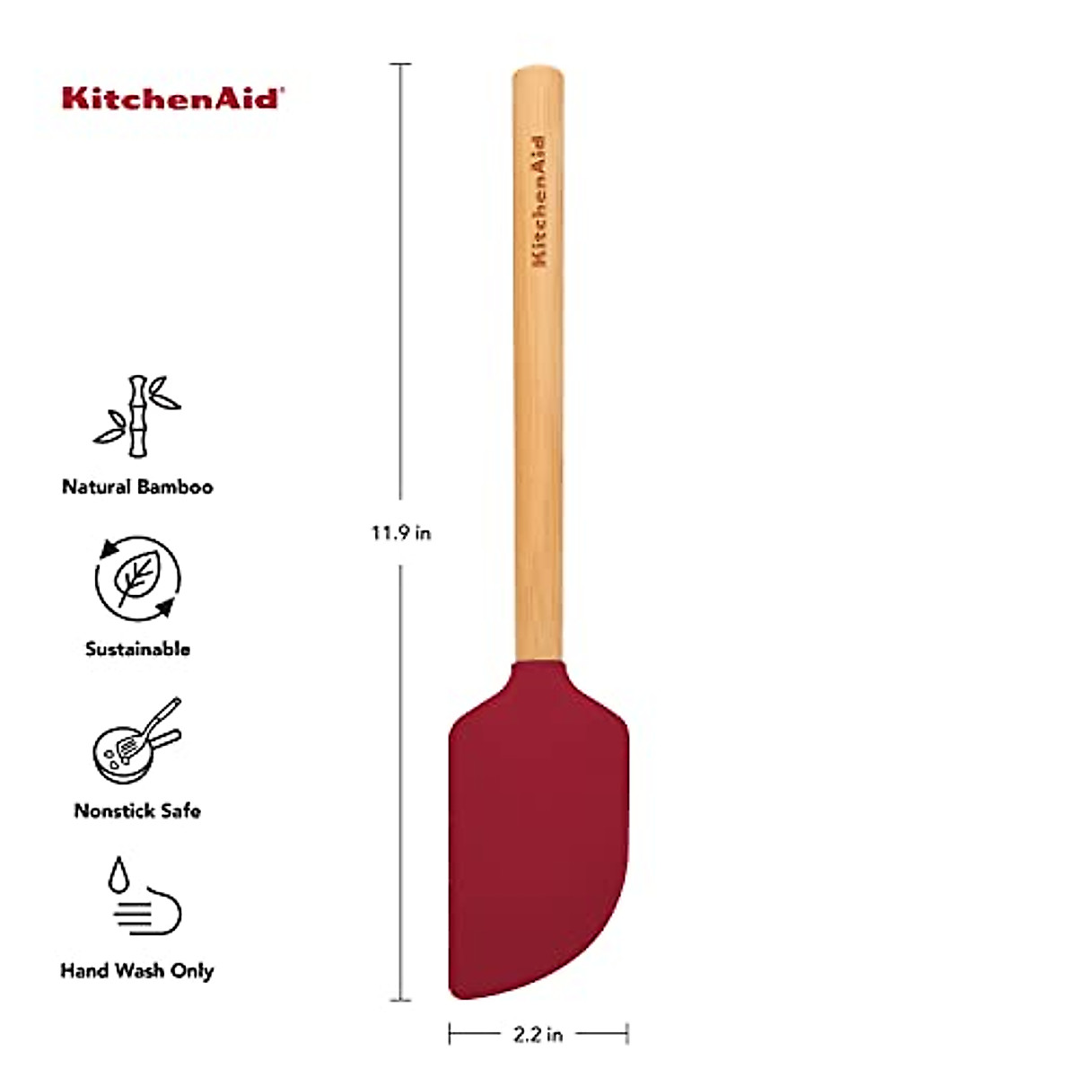 KitchenAid Universal Bamboo Handle Scraper Spatula, 11-Inch, Red