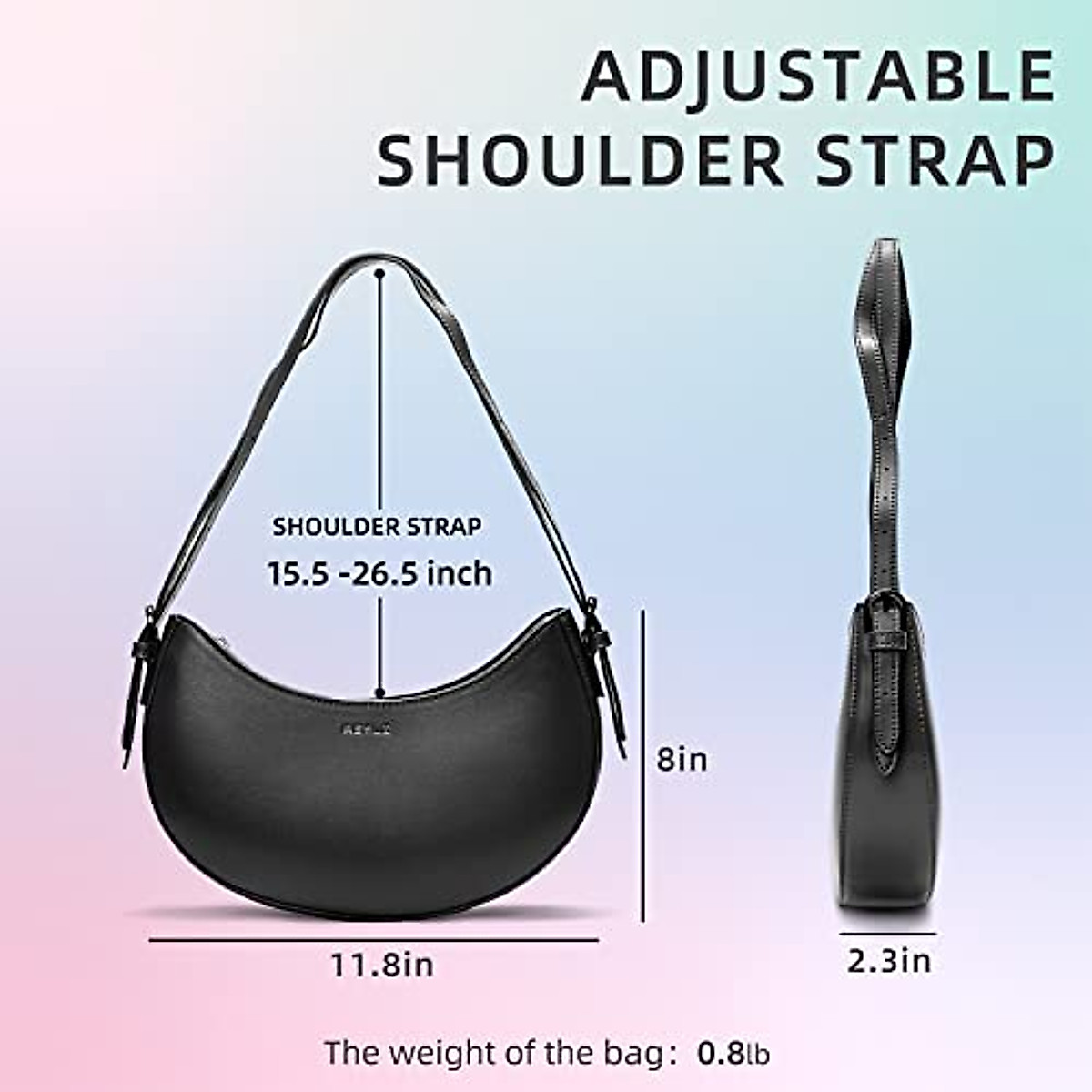Keyli Shoulder Bag for Women Christmas Gifts Fashion Plain Weave Mini Purse Zipper Closure Shoulder Purses Tote Bags Clutch Adjustable Double Straps Tote Handbags Top-Handler Bag Black