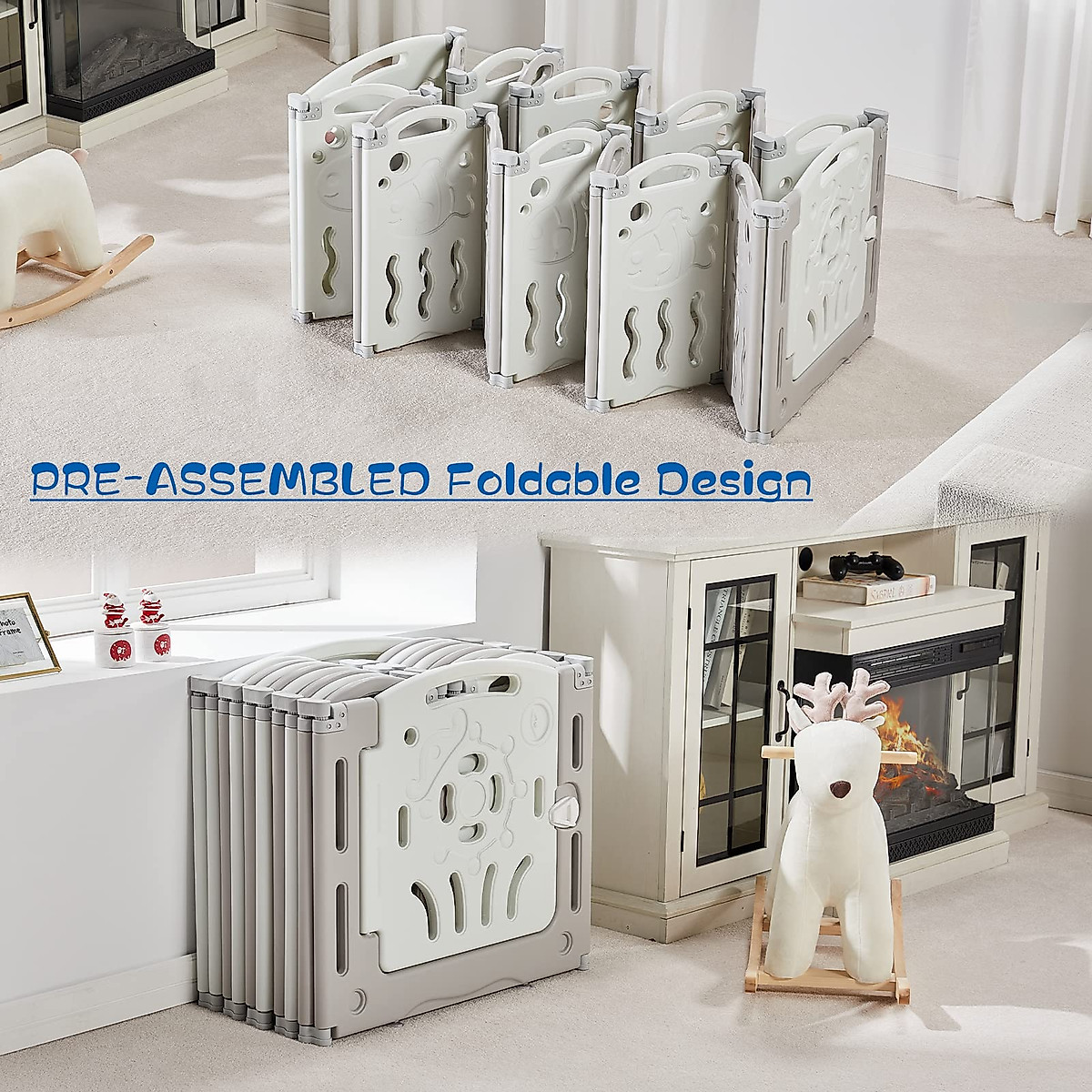 Albott Baby Fence 22 Panel Baby playpen Folding Play Pen Kids Activity Center Safety Play Yard Home Adjustable Shape Free Combination Portable Design for Indoor Outdoor Use (Grey, 22 Panel)