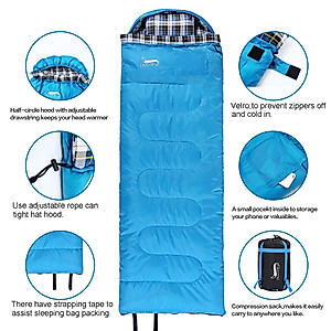DESERT & FOX Cotton Flannel Sleeping Bags Attach Pillow, 4 Season Warm & Cold Weather Envelope Compression Sack, Lightweight & Portable Sleeping Bag for Outdoor Camping, Hiking, Traveling