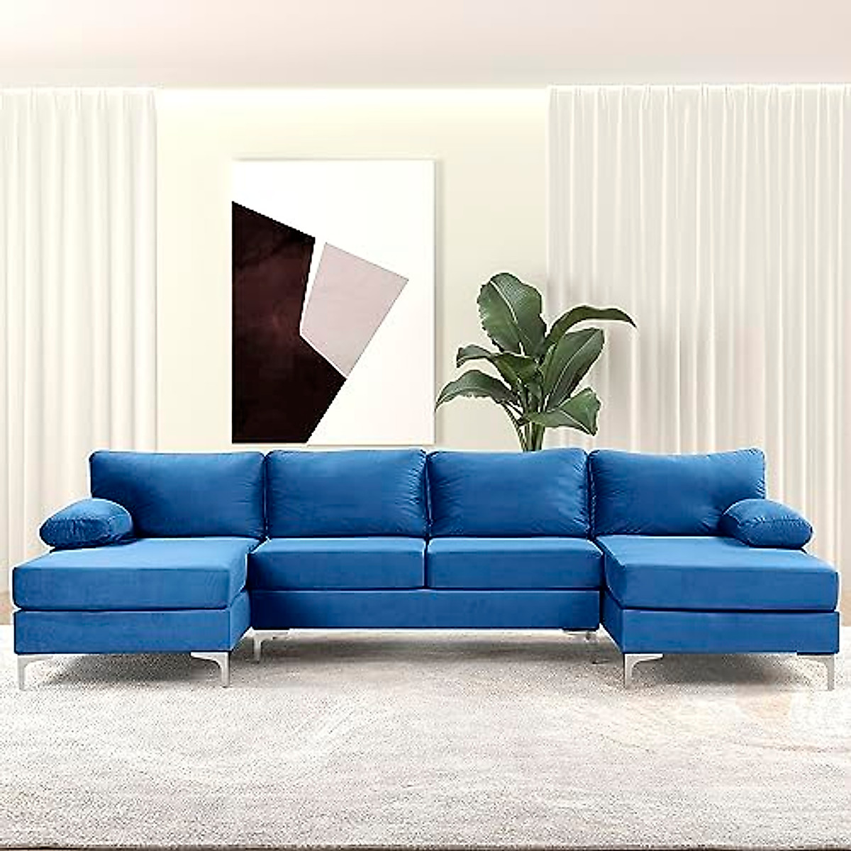 Casa AndreaMilano Modern Large Velvet Fabric U-Shape Sectional Sofa, Double Extra Wide Chaise Lounge Couch
