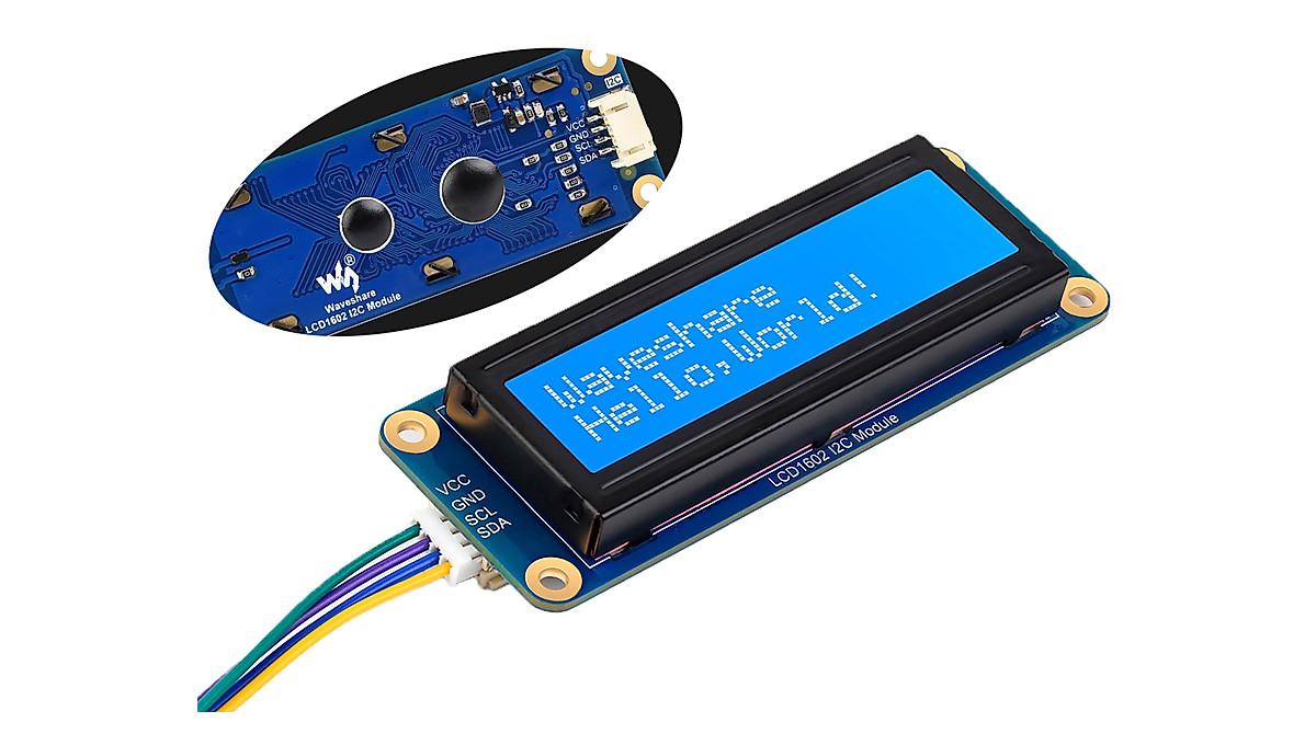 waveshare AiP31068 LCD1602 I2C Module,16x2 Characters Display, White Color with Blue Background ...