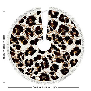 Dream Bay Christmas Tree Skirt,﻿Leopard Christmas Tree Mat for Xmas Party Decoration 36x36 Inches
