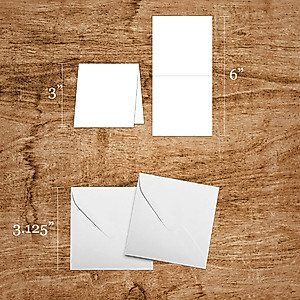 Premium 3" x 3" White Folded Card & Envelope Set - 50 Pack - Blank Folded Cards and White Envelopes - Great for Floral Cards, Small Thank You's, DIY Small Cards, and More!